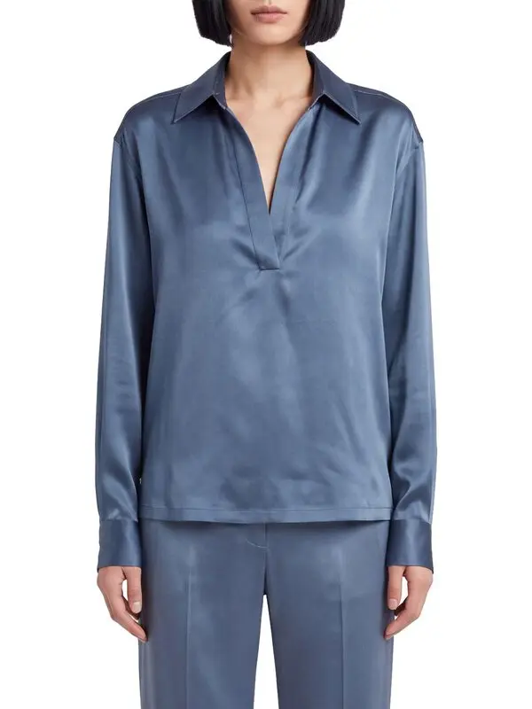 TOM FORD V-neck Silk Blouse With Long Dropped-shoulder Sleeves - Blue