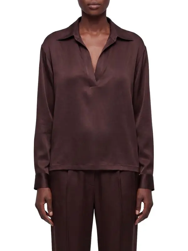 TOM FORD V-neck Silk Blouse With Long Dropped-shoulder Sleeves - Coffee