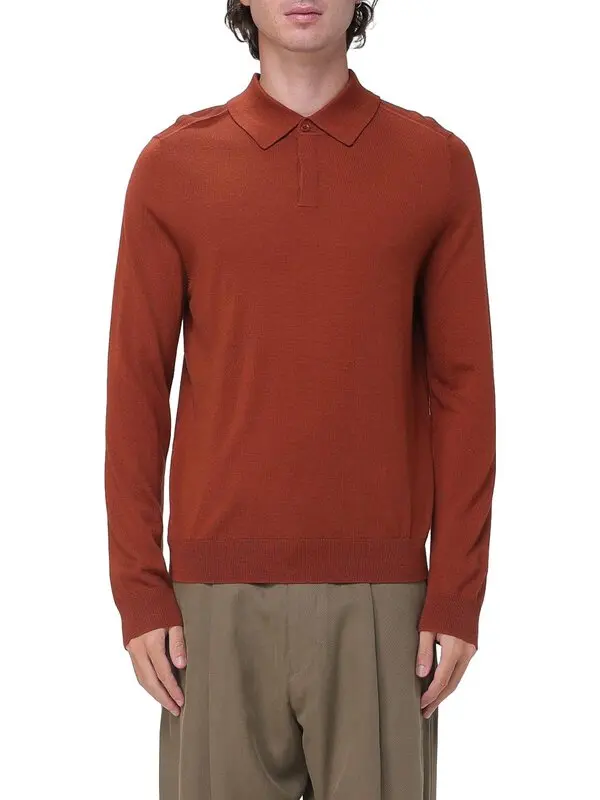 Paul Smith Long-sleeved Slim Fit Merino Wool Knit Polo Shirt - Rust
