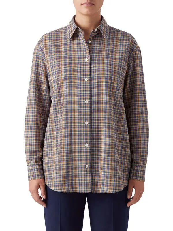 TOTEME Plaid Long Sleeve Shirt - Blue