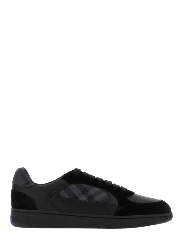 Burberry Terrace Check Suede And Leather Lace-up Sneakers - Black
