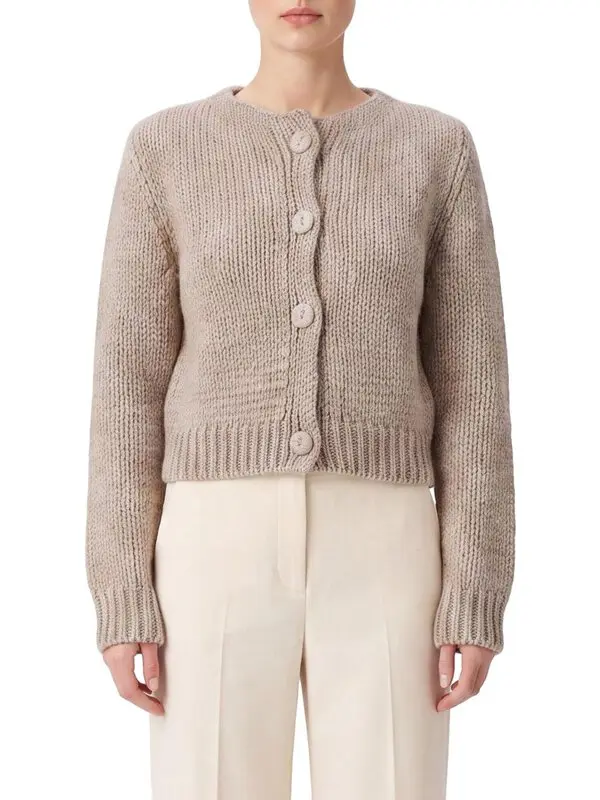 FORTE_FORTE Silk, Mohair And Cashmere Blend Crewneck Cardigan - Beige