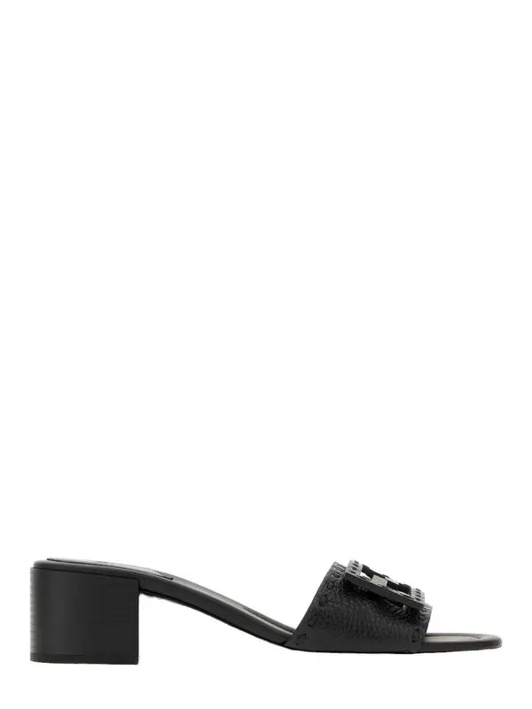 Fendi Baguette Mid-heeled Calfskin Mules With Ff Monogram - Black