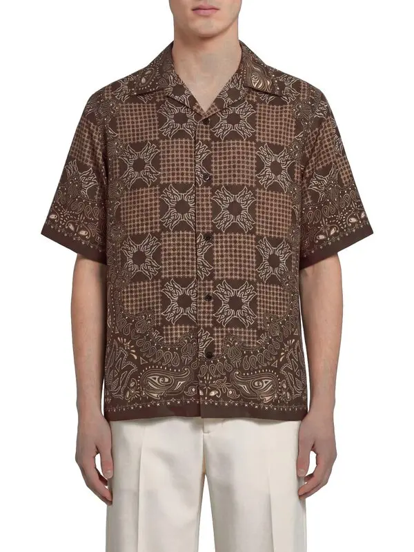 Amiri Short-sleeve Silk Shirt With Paisley Print And Cuban Collar - Brown
