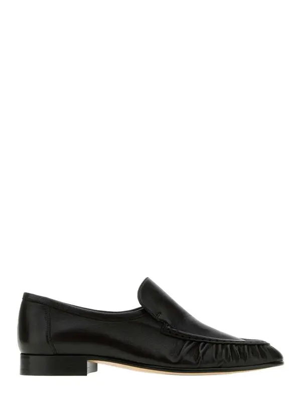 THE ROW Two Ruched Smooth Calfskin Loafers - Black
