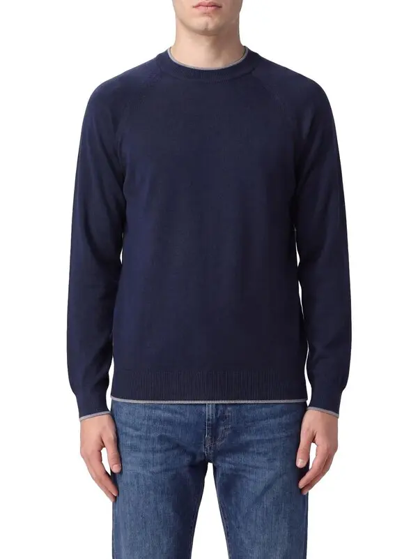 Eleventy Long-sleeved Crewneck Sweater In Pure Wool - Blue 1