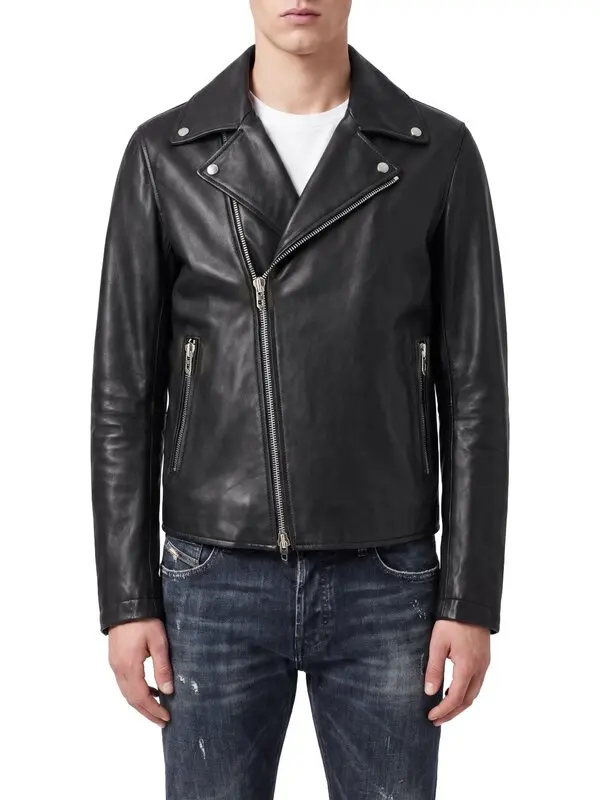 DIESEL® L-eo-wrd Cowhide Leather Biker Jacket With Asymmetrical Zip - Black