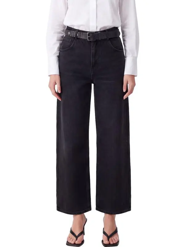 Liu Jo High-waisted Wide-leg Jeans In Cotton Denim With Adjustable Belt - Black