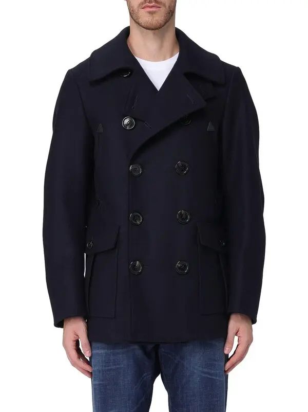 Dsquared2 Double-breasted Short Coat In Wool Blend With Lapels - Navy