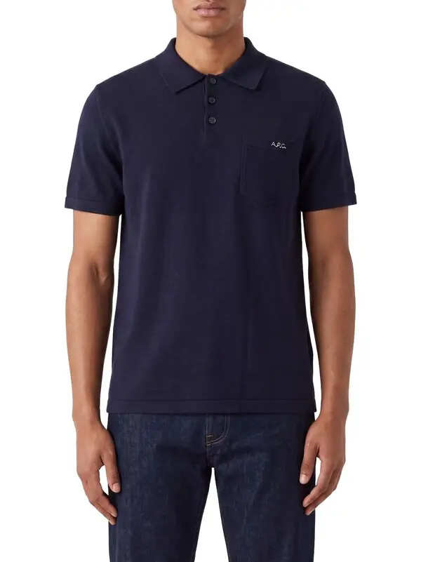 A.p.c. Pure Virgin Wool Short-sleeved Polo Shirt With Patch Pocket - Blue