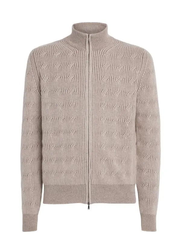 FIORONI CASHMERE Cable-knit Zip-up Sweatshirt - Beige
