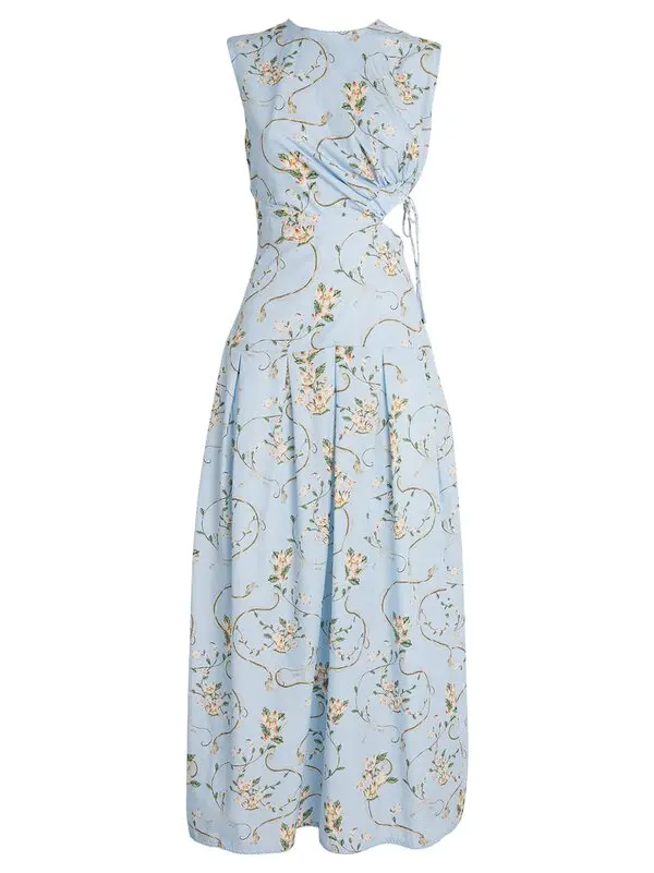 Agua Bendita Printed Cotton Cut-out Midi Dress - Blue