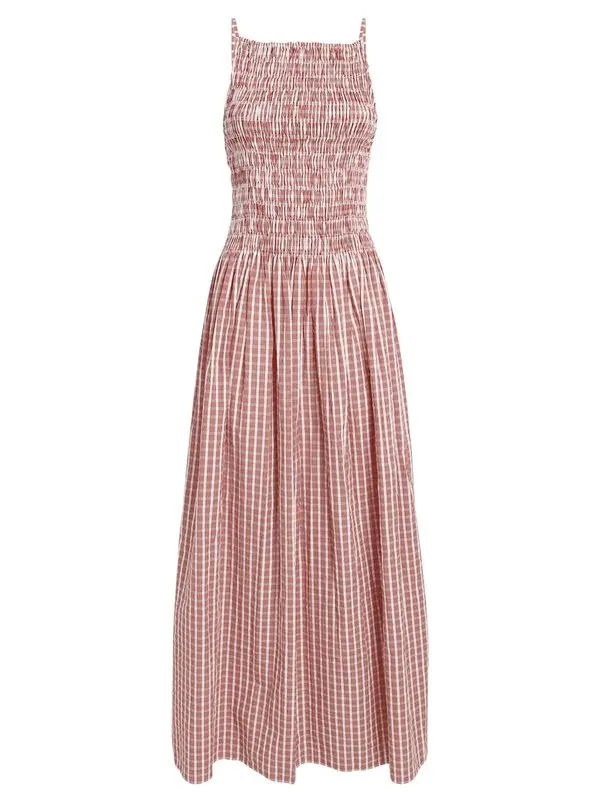 Faithfull The Brand Cotton Shirred Laia Midi Dress - Red