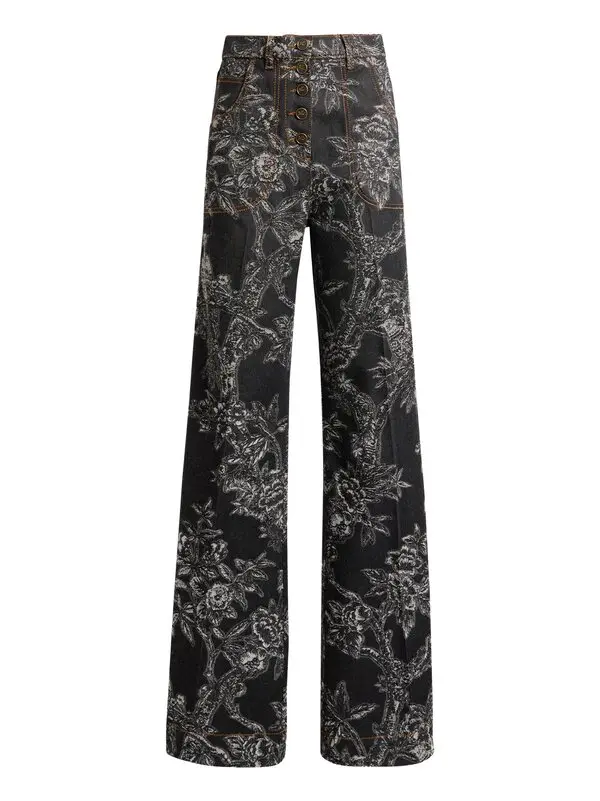 Etro Patterned Stretch-denim Flared Jeans - Black