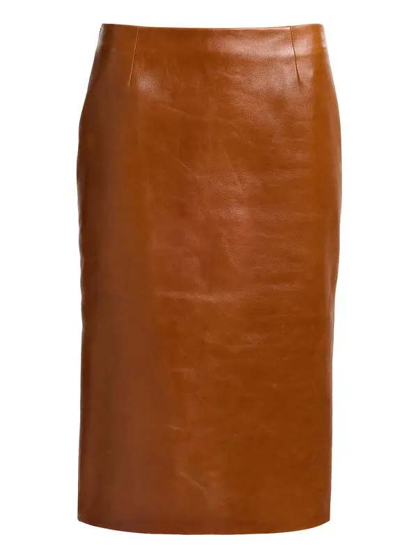 Elie Saab Mid-rise Leather Knee-length Skirt - Neutral