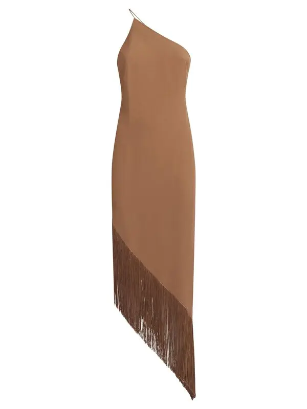 TALLER MARMO Antelope Fringed Crepe Cady Midi Dress - Tan