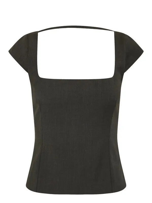 ST. AGNI Square Neck Cap Sleeve Wool Top With Open Back - Dark Grey