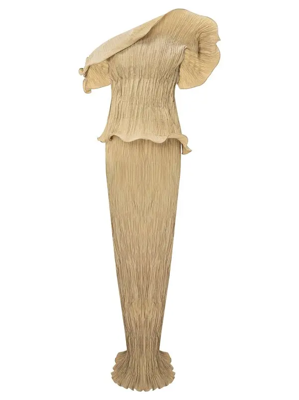 MARMAR HALIM Off-the-shoulder Plissè Gown - Yellow