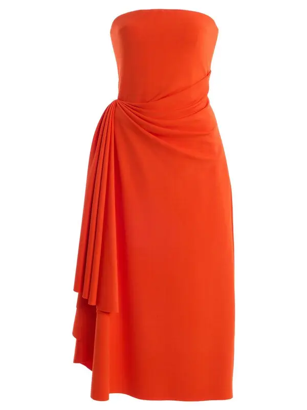 Oscar De La Renta Draped Midi Cocktail Dress - Red