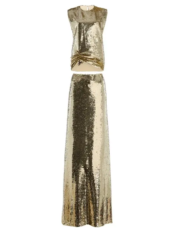 Monique Lhuillier Sequined Evening Set - Gold