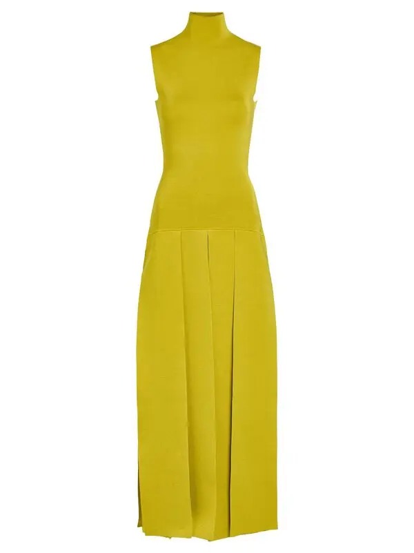 Alaïa Pleated Stretch Fine-knit Maxi Dress - Lime