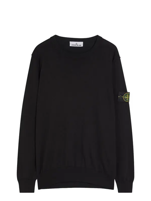 Stone Island Cotton Crew Neck Sweatshirt With Detachable Logo Plaque - Black