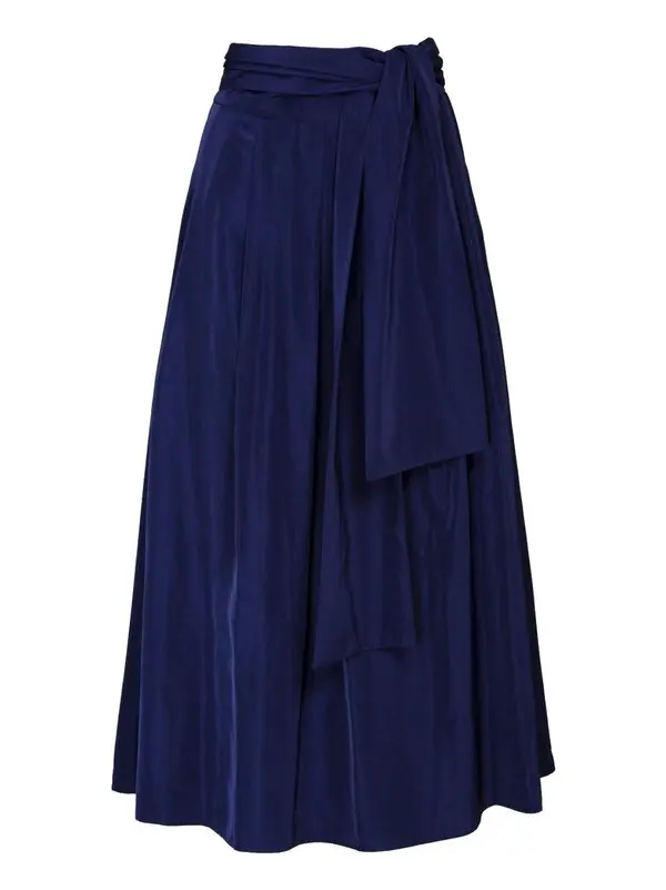 THE EXTREME COLLECTION Midi Skirt Navy Taffeta With Waist Tie - Blue
