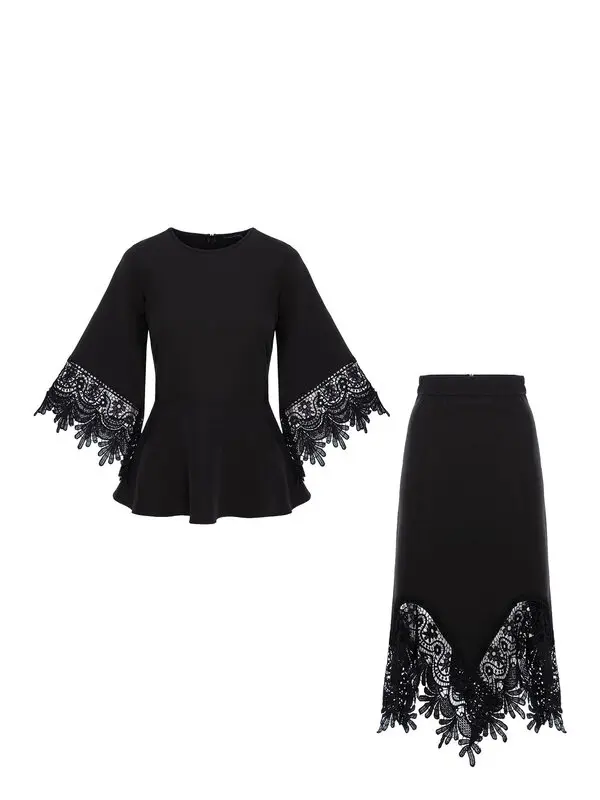 CONCEPT A TROIS Set: Top And Skirt With Lace Details - Black