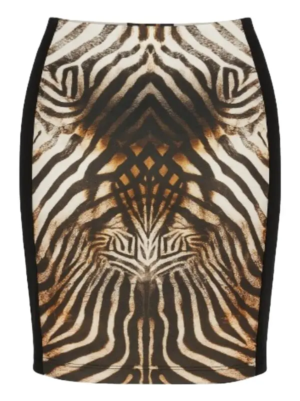 CONQUISTA Animal Print Pencil Skirt With Black Side Panels - Brown