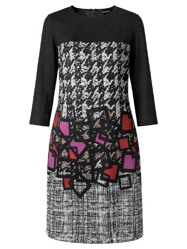 CONQUISTA Abstract Panel Midi Dress With Three-quarter Sleeves - Black