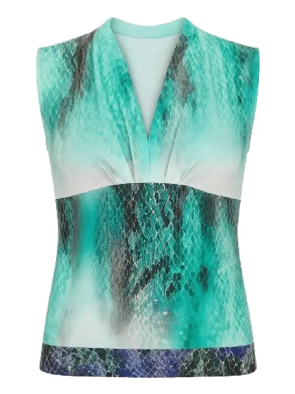 CONQUISTA Aqua Serpent Sleeveless V-neck Top - Blue