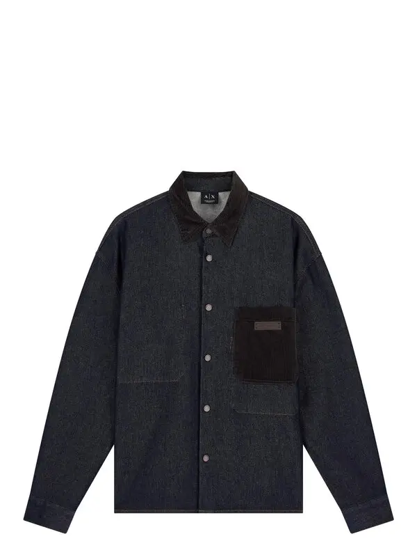 Armani Exchange Oversized Shirt In Stretch Cotton Denim - Blue