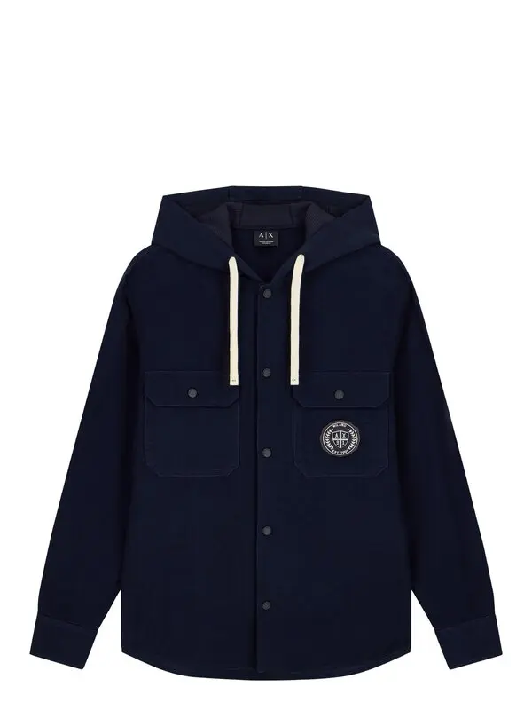 Armani Exchange Oversized Shirt In Cotton Moleskin - Navy Blue