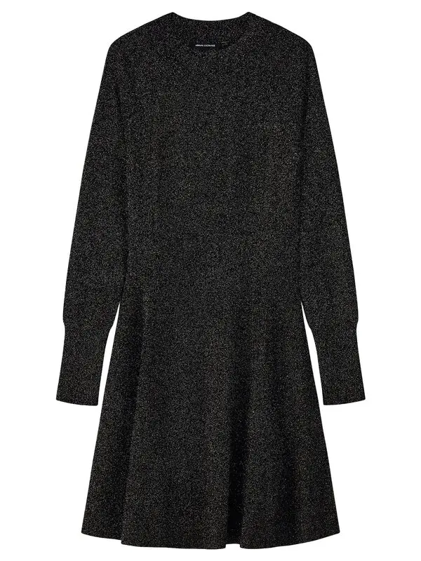 Armani Exchange Slim Fit Knit Dress In Recycled Viscose And Metallic Fiber - Black