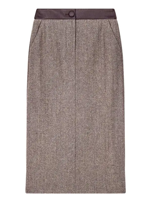 Armani Exchange Slim Fit Herringbone Virgin Wool And Silk Skirt - Brown