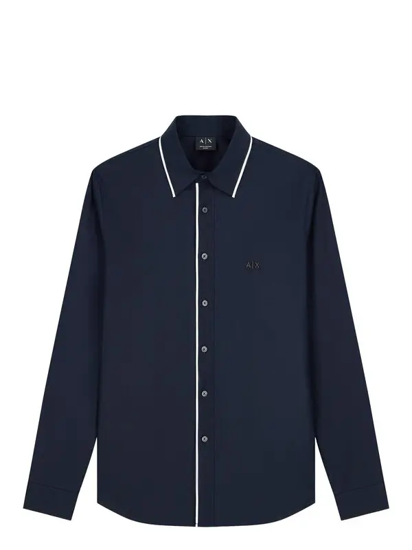Armani Exchange Shirt Slim Fit In Stretch Cotton Dobby - Navy Blue