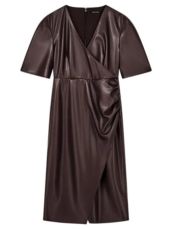 Armani Exchange Midi Dress In Coated Recycled Fabric With Rib Details - Brown