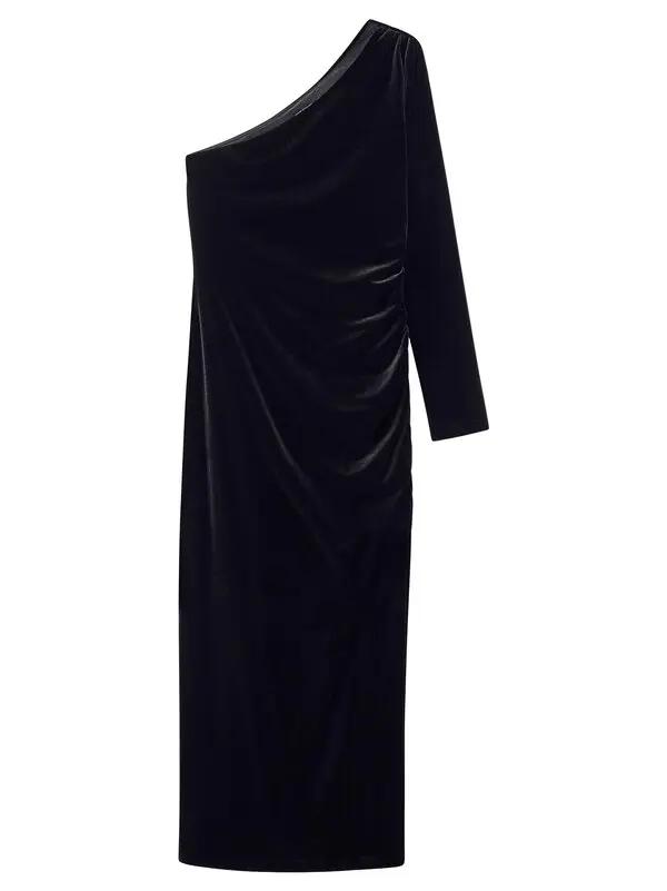 Armani Exchange One-shoulder Stretch Velvet Maxi Dress - Black