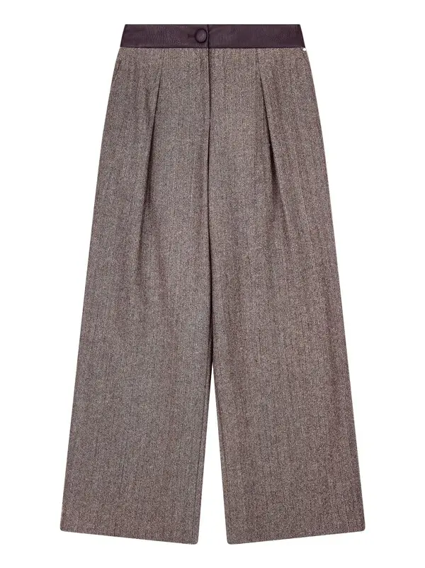 Armani Exchange Relaxed Fit Herringbone Virgin Wool And Silk Trousers - Brown