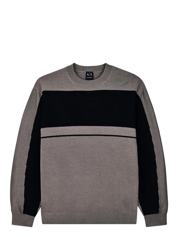 Armani Exchange Regular Fit Pullover In Virgin Wool And Cotton Blend - Brown