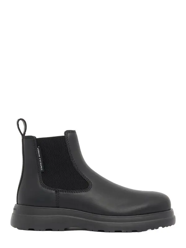 Armani Exchange Matte Action Leather Chelsea Boots - Black