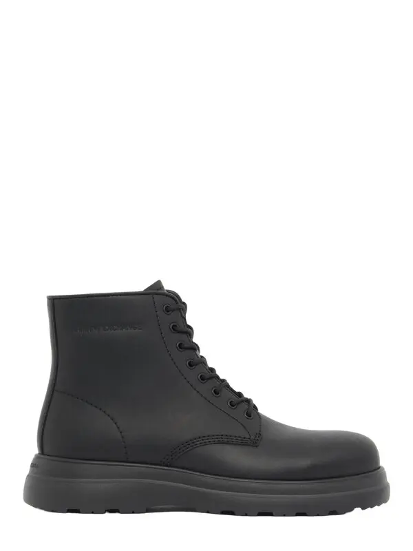 Armani Exchange Matte Action Leather Lace-up Boots - Black