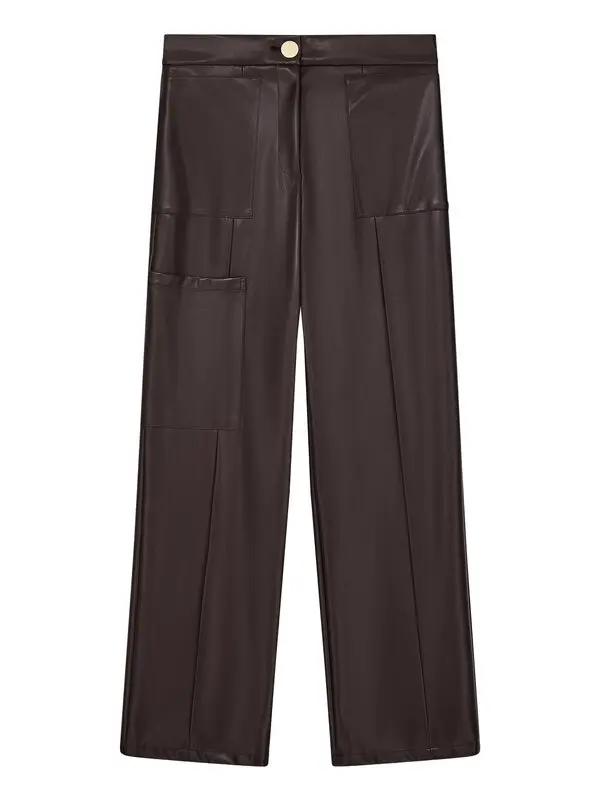 Armani Exchange Coated Fabric Oversized Fit Trousers With Rib Details - Brown