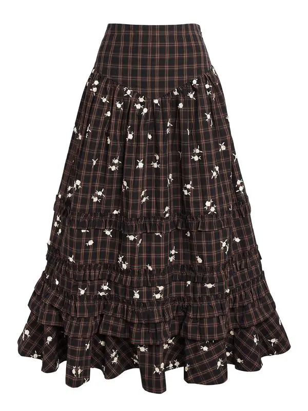 GANNI Organic Cotton Printed Midi Skirt - Brown