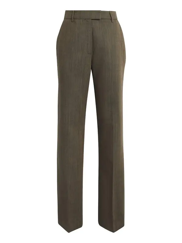 GANNI Wool Straight Leg Tailored Trousers - Brown