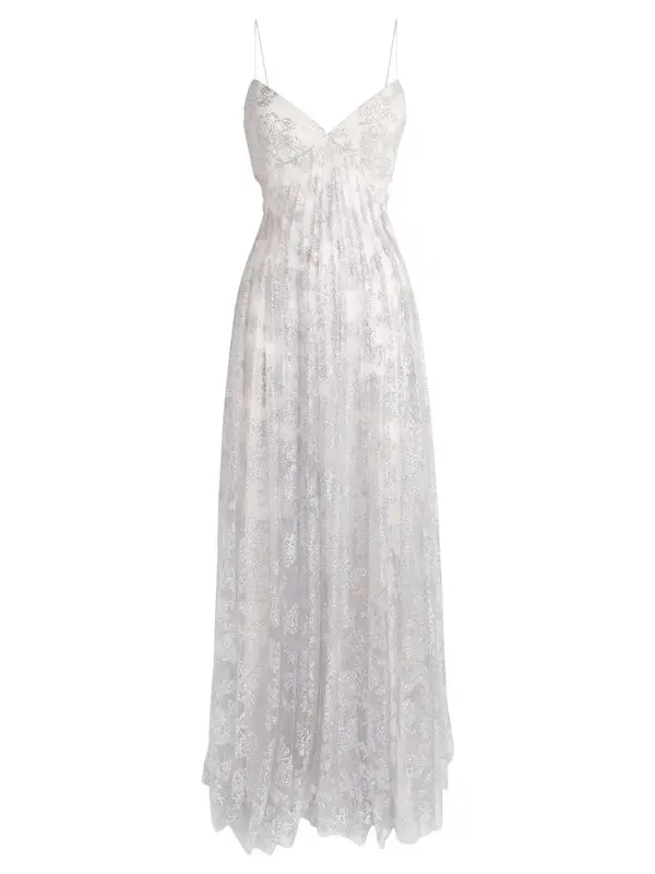 SANDRA MANSOUR Embellished Silent Thread Gown - Silver