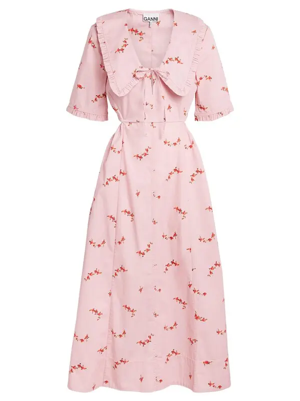 GANNI Stretch-cotton Cut-out Midi Dress - Pink