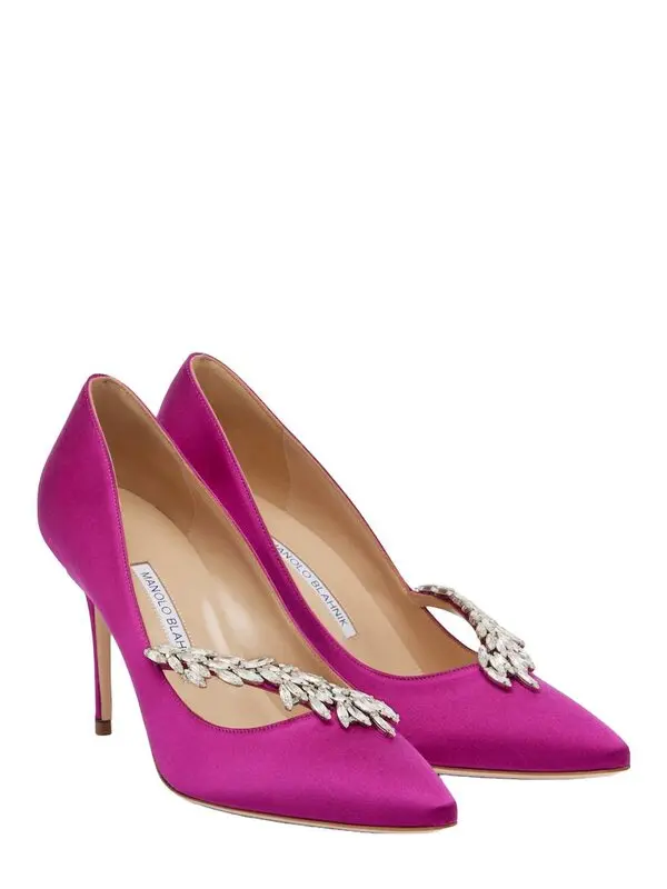 Manolo Blahnik Nadira Embellished Satin Pumps - Pink