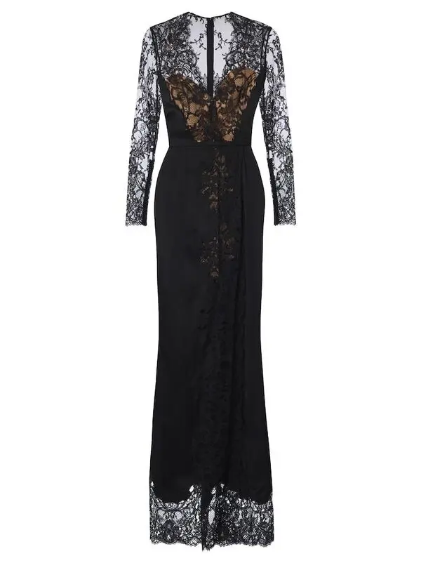 Elie Saab Lace-trimmed Cotton And Silk-blend Gown - Black