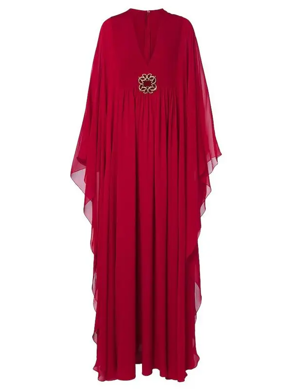 Elie Saab Silk Chiffon Kaftan - Red